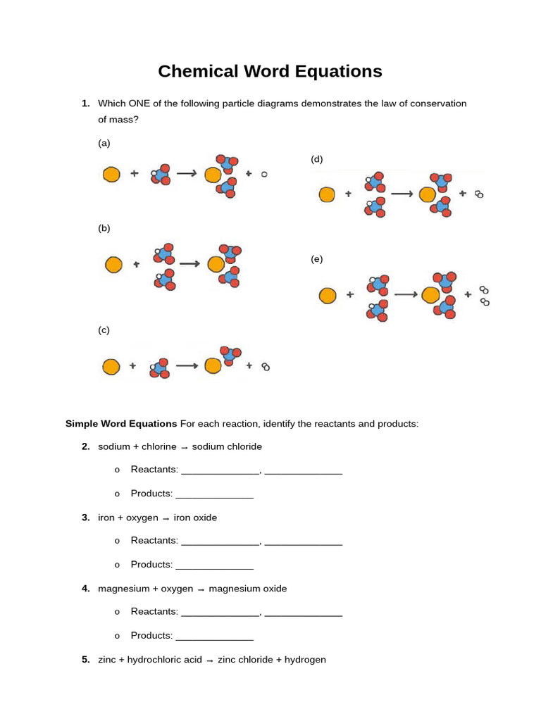 Chemical Word Equations Guide | PDF | Oxide | Chloride