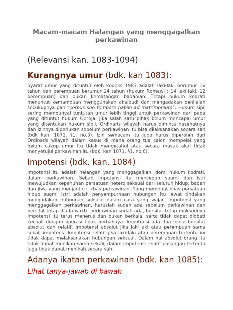 Halangan Perkawinan dalam Hukum Gereja | PDF