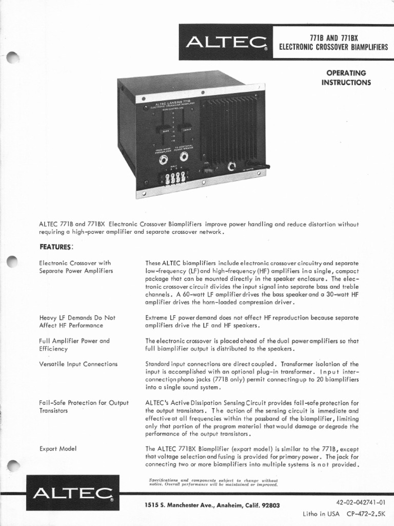 Altec_771B_771BX_Electronic_Crossover_Biamplifiers_tech | PDF ...