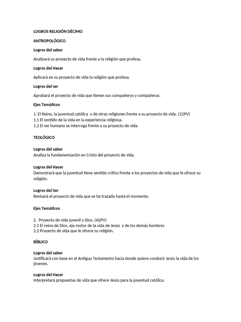 LOGROS RELIGIÓN DÉCIMO | PDF