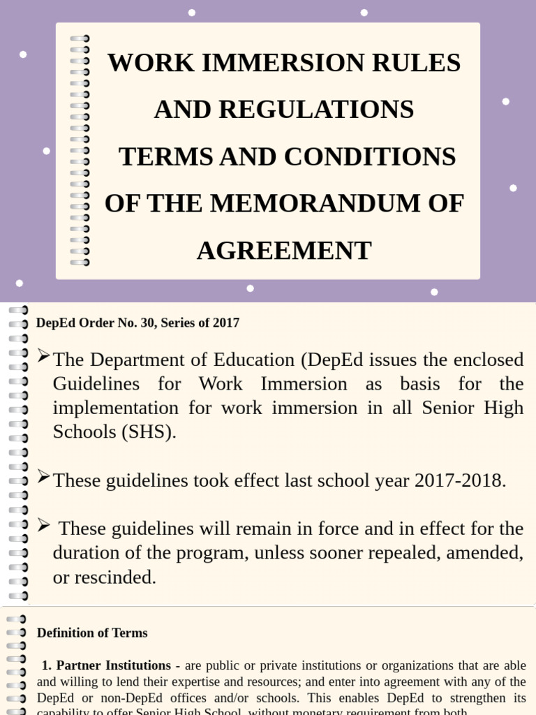 Work Immersion Guidelines for SHS | PDF | Partnership | Justice