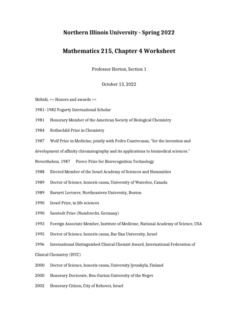 Mathematics 215 Chapter 4 Worksheet | PDF