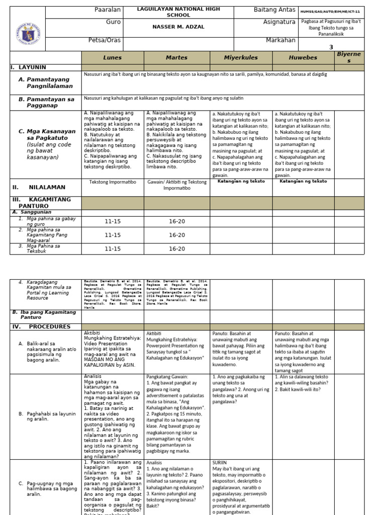 Filipino-Dll Pagbasa at Pagsusuri 2 | PDF
