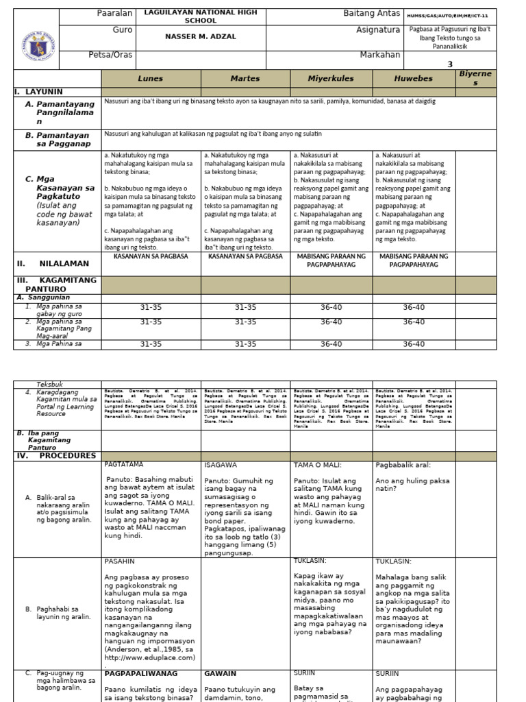 FILIPINO-DLL PAGBASA AT PAGSUSURI 6 | PDF