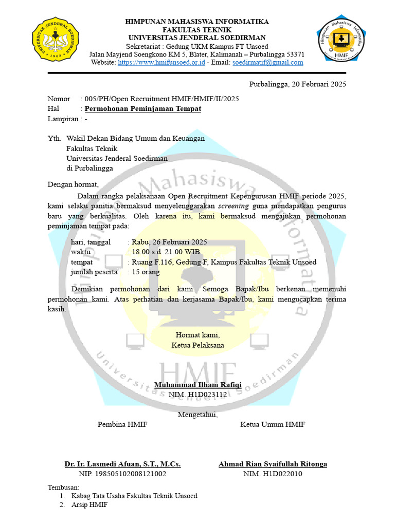 Permohonan Peminjaman Ruang Screening HMIF | PDF