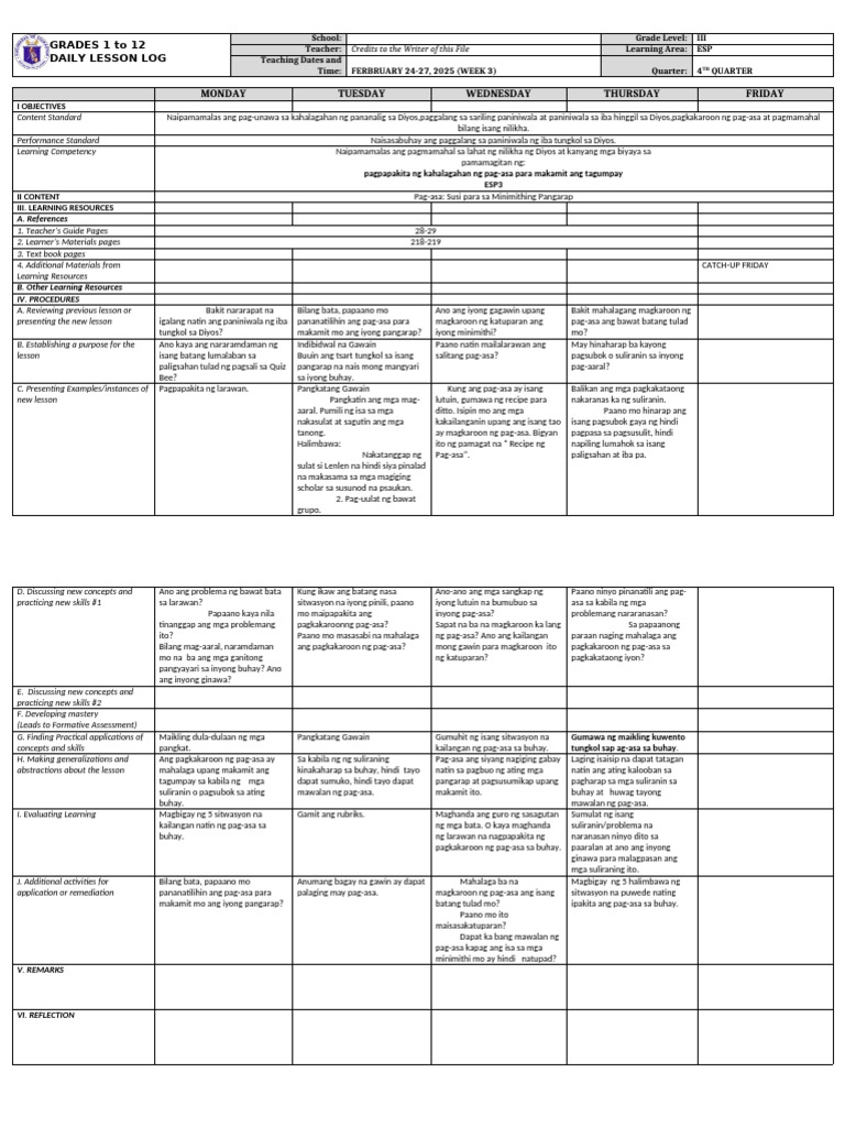 DLL - Esp 3 - Q4 - W3 | PDF