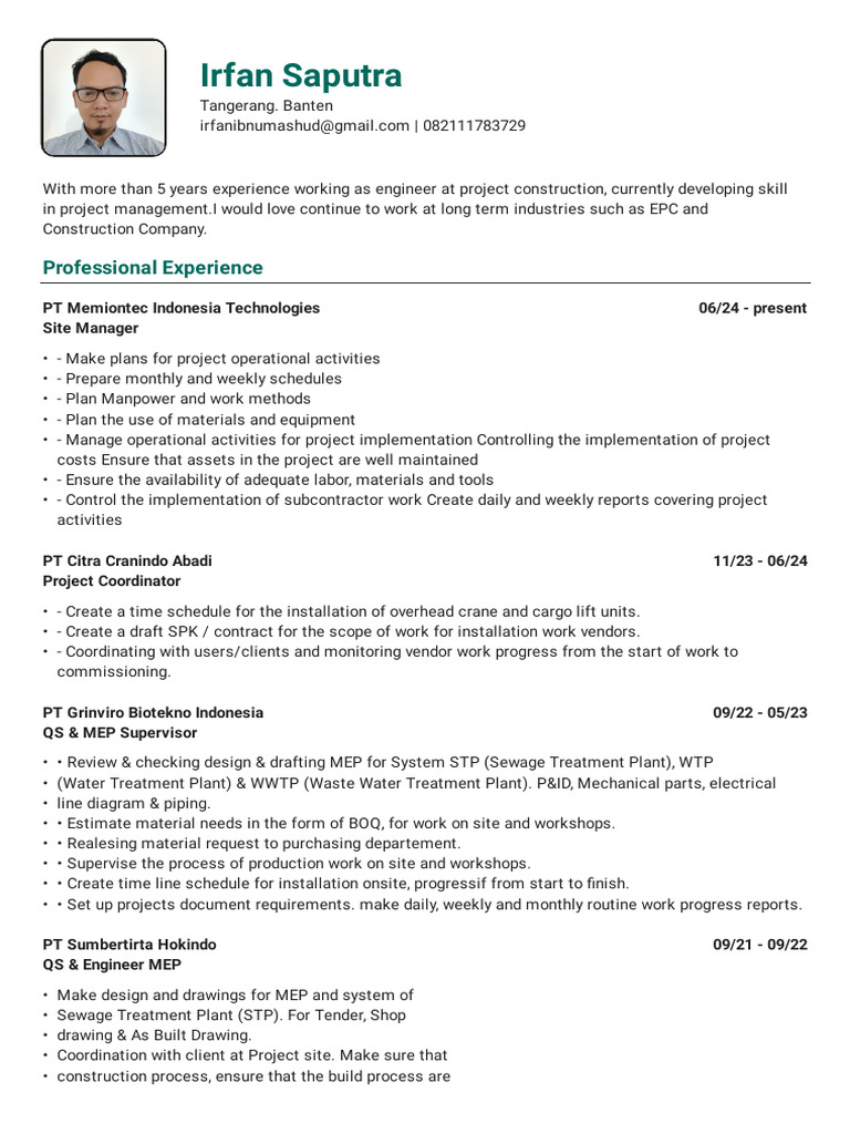 Engineering Project Management Resume | PDF | Sewage Treatment