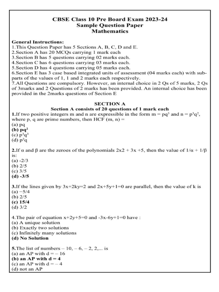 Sample Paper -1 Maths | PDF | Elementary Mathematics | Abstract Algebra