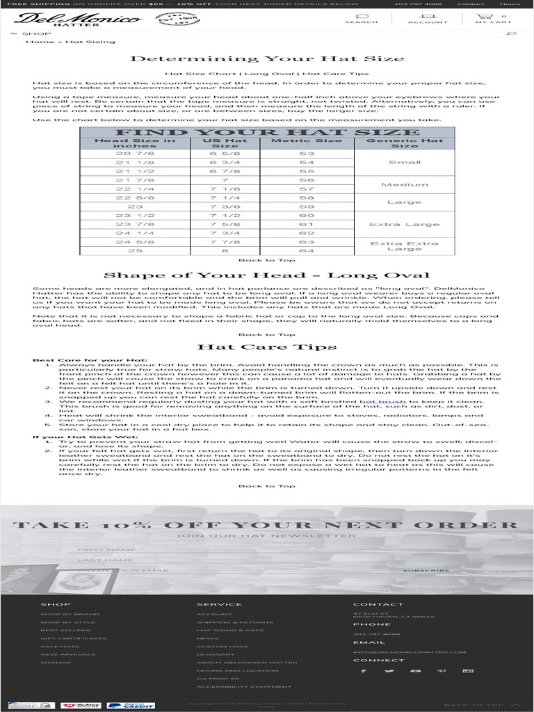 Hat Sizing DelMonico Hatter | PDF | Hat