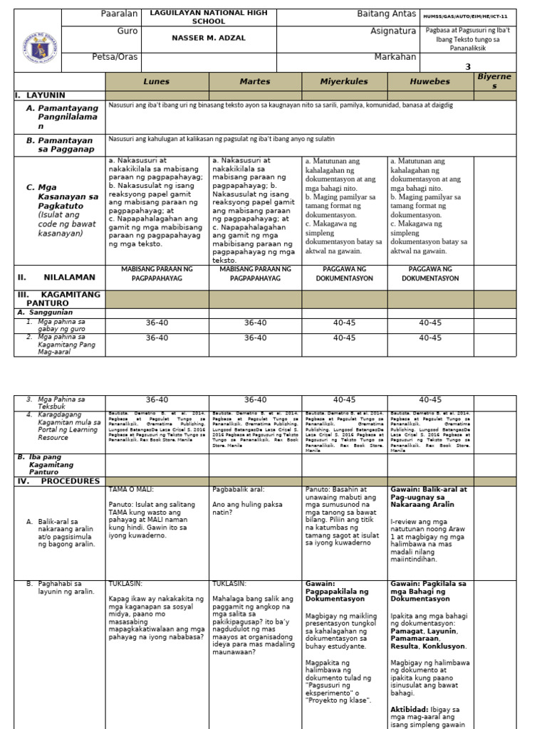 Filipino-Dll Pagbasa at Pagsusuri 8 | PDF