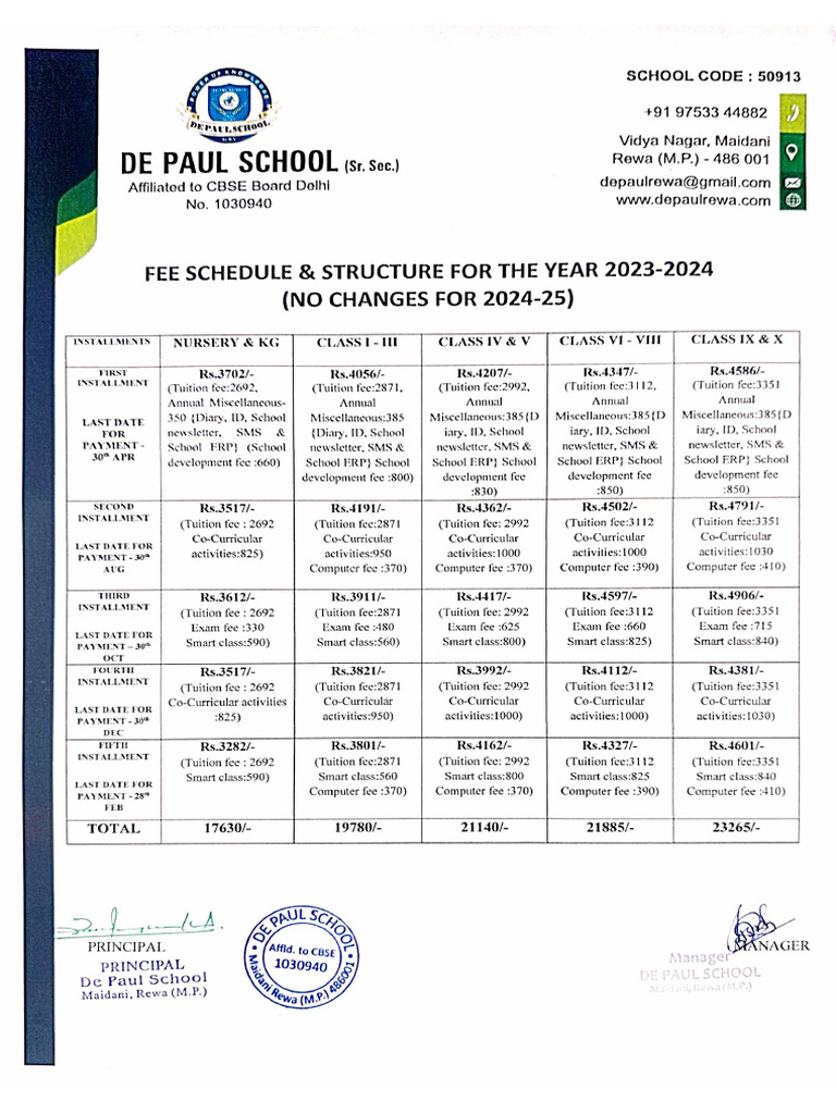 Fee Structure 2024-2025 | PDF