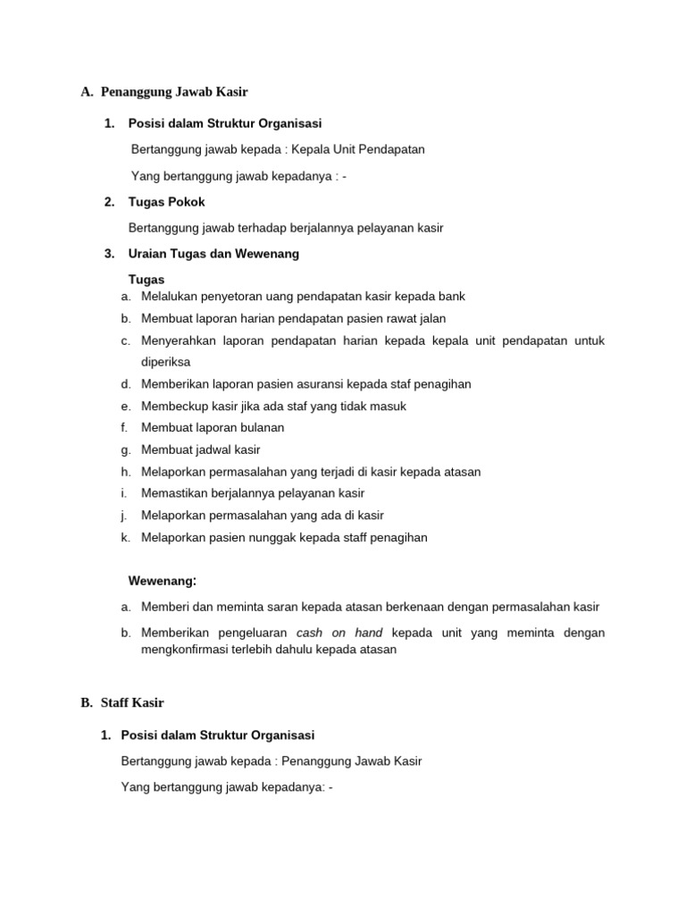 Penanggung Jawab Kasir | PDF