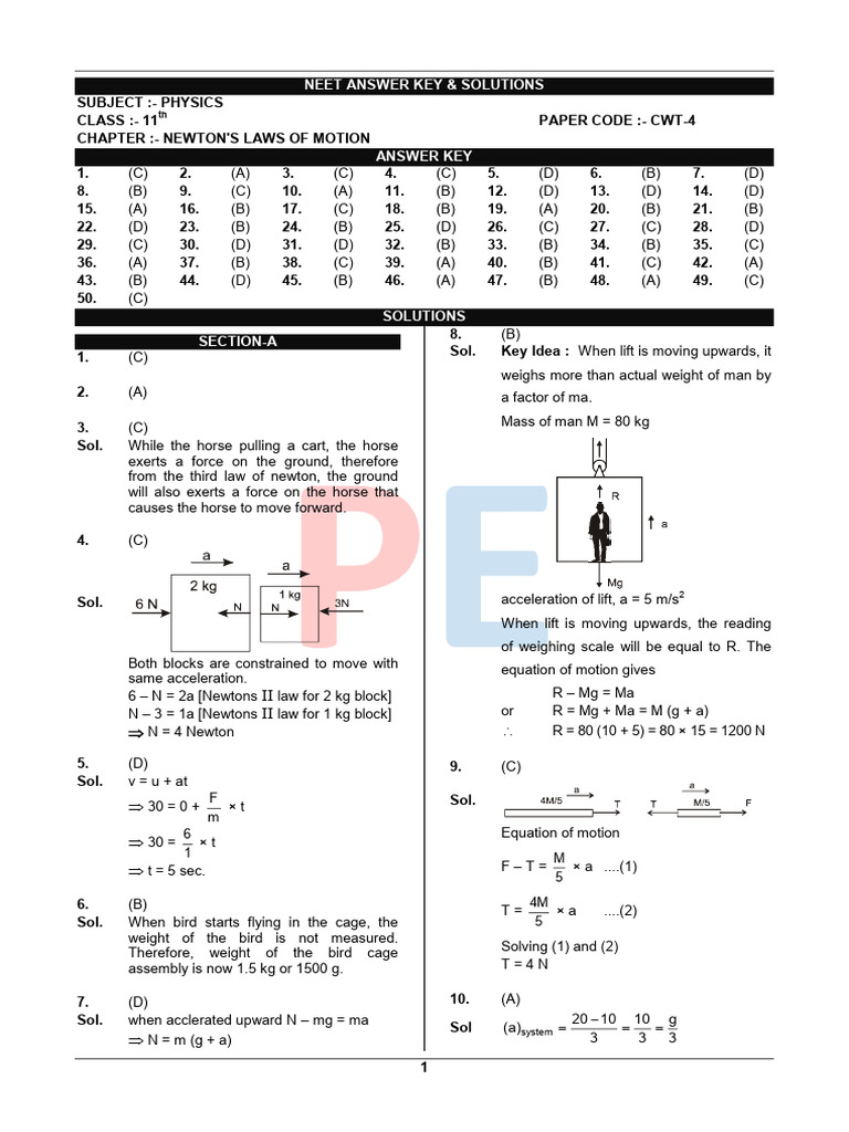 Newtons Laws of Motion Solution | PDF | Force | Weight
