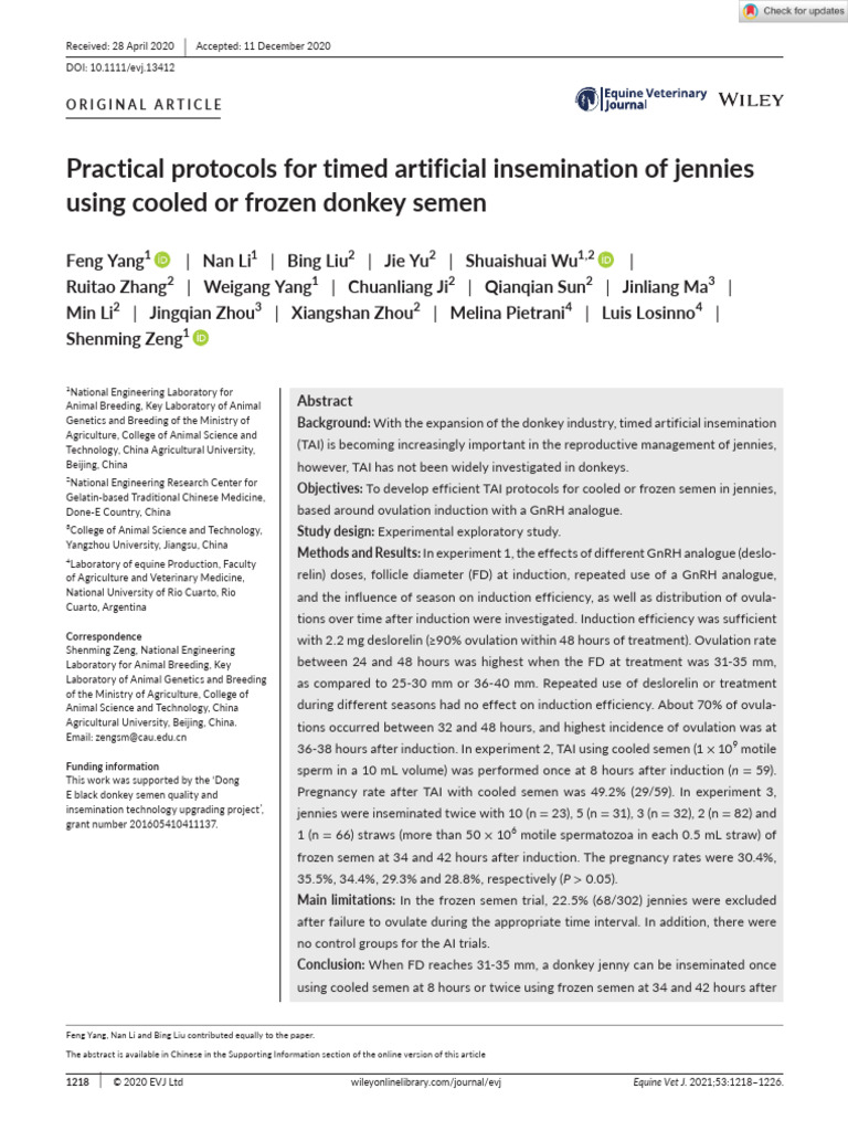 Equine Veterinary Journal - 2020 - Yang - Practical Protocols For Timed ...