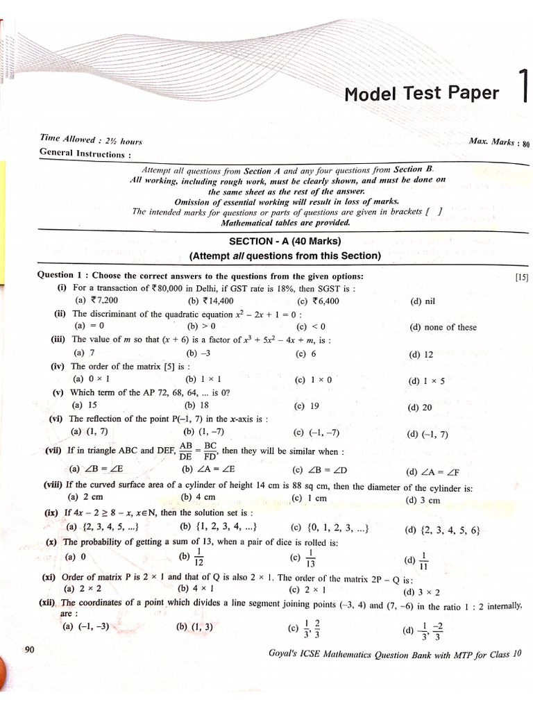 Goyals 2023 ICSE Model Papers | PDF