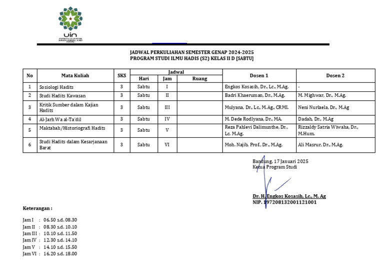 Jadwal Sem. Genap 2024-2025_ Kls 2D | PDF