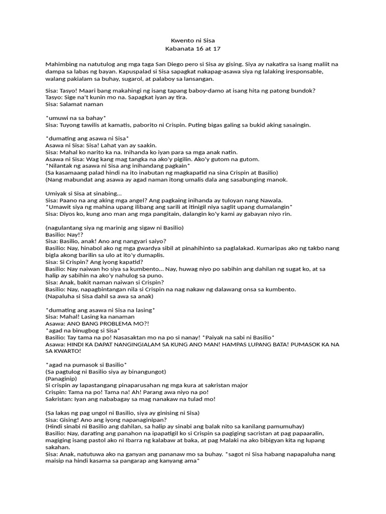 Kwento Ni Sisa Script | PDF