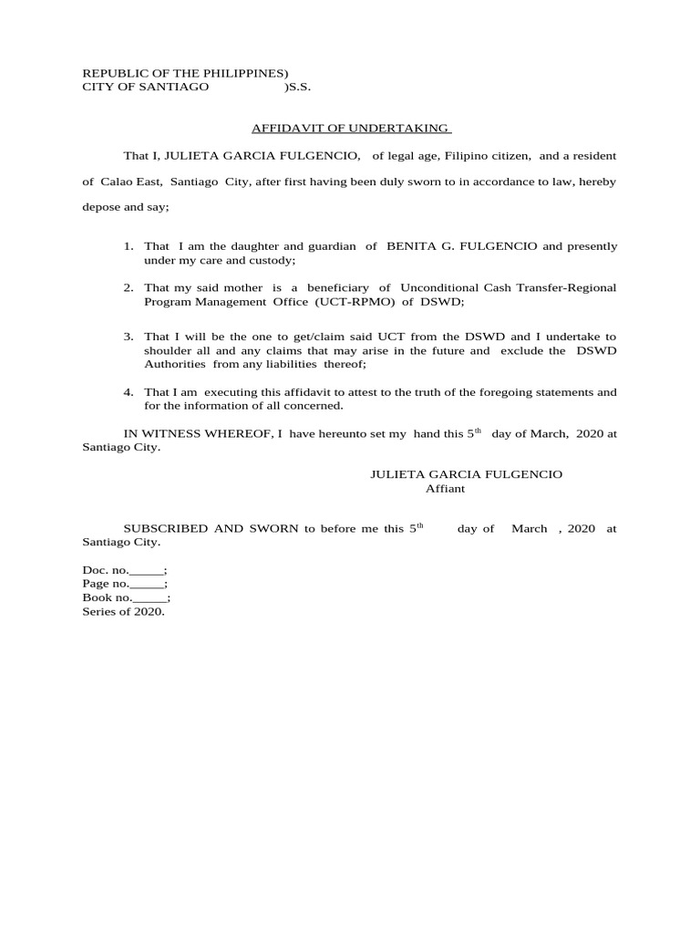 Affi. of Undertaking UCT-DSWD | PDF