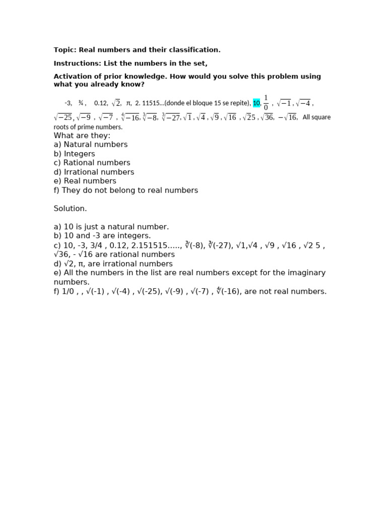 Real Numbers Classification Guide | PDF