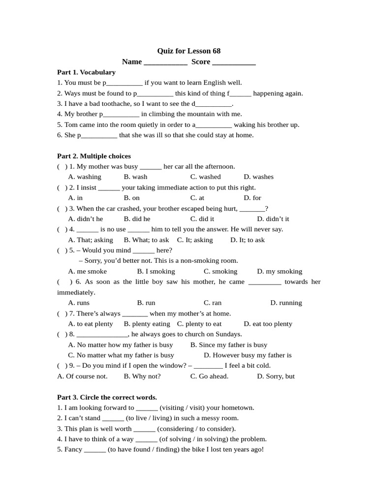 Lesson 68 Quiz 学生版 | PDF