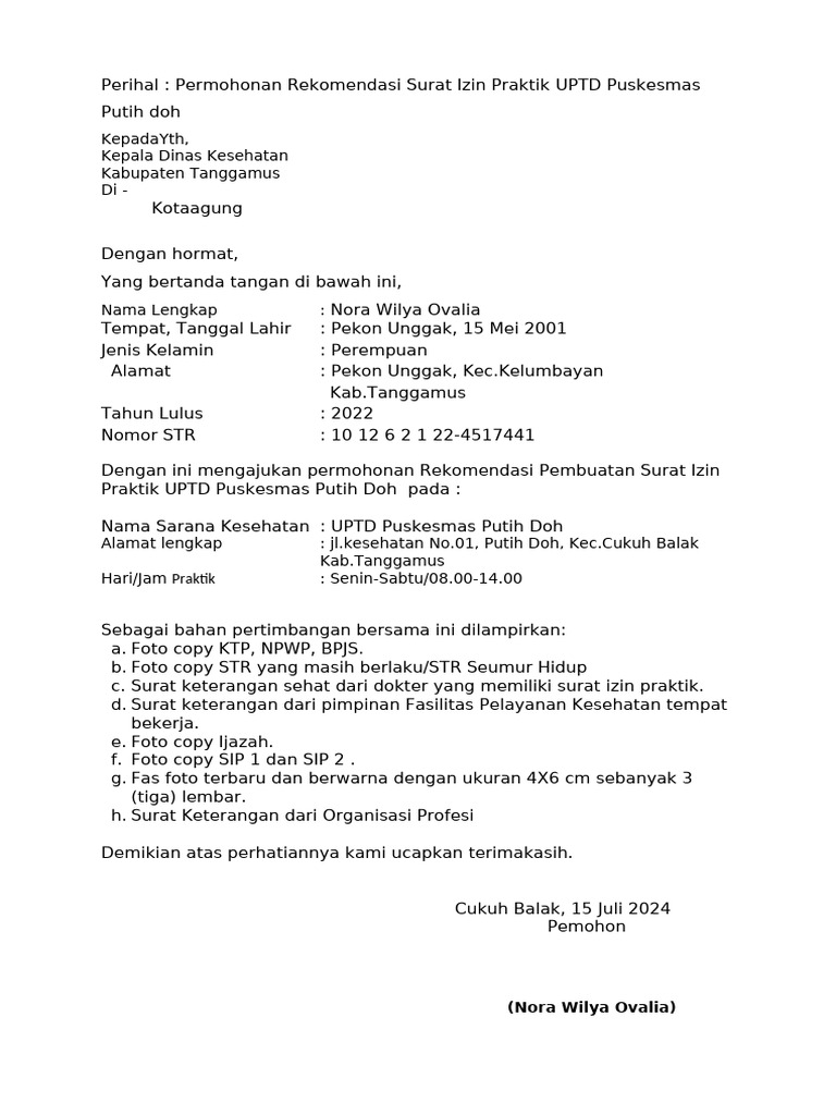 CONTOH PERMOHONAN SIP (Perdana) | PDF