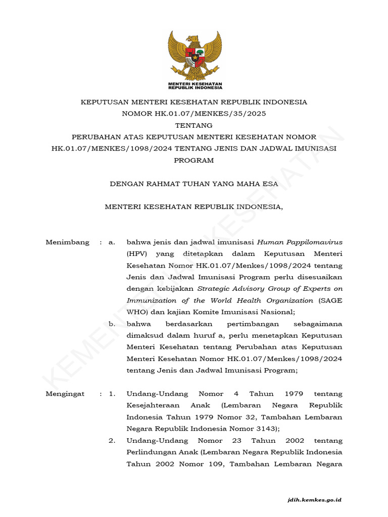 KMK No. HK.01.07-MENKES-35-2025 TTG Perubahan Atas KMK No. HK.01.07-MENKES-1908-2024 TTG Jenis ...