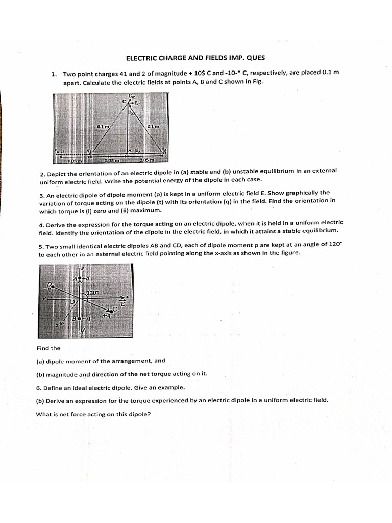 ELECTRIC CHARGE AND FILEDS IMP. ques | PDF