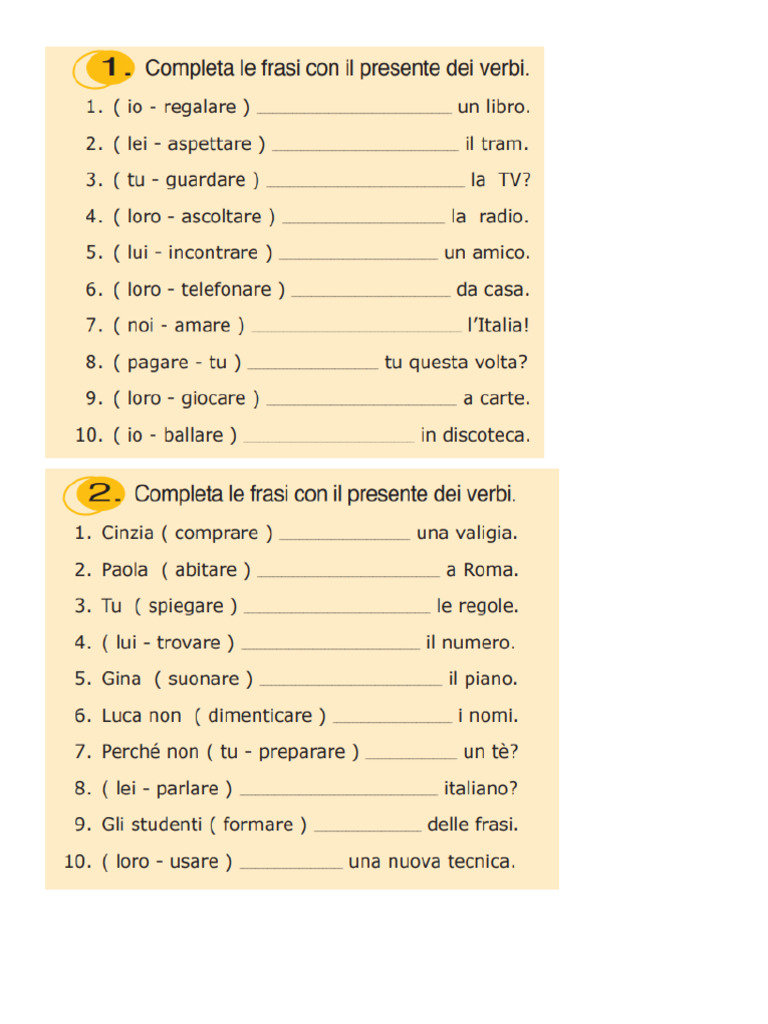 Esercizi verbi regolari indicativo presente | PDF