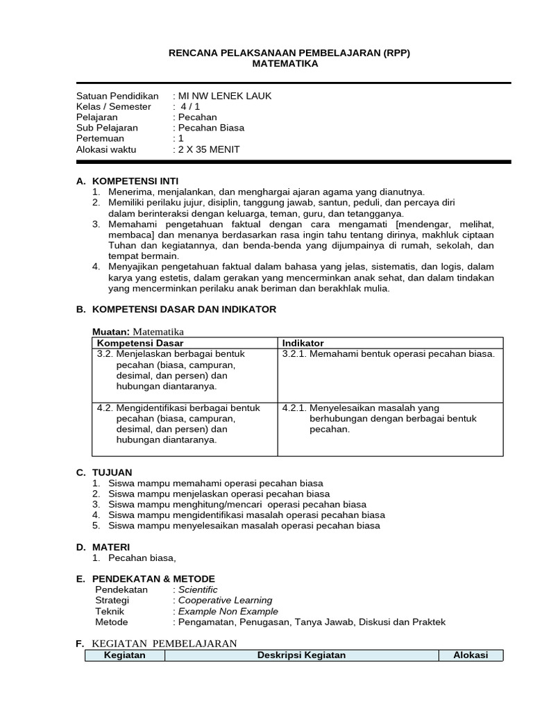 RPP Matika Kls 4 SMTR 1 Tp2022-2023 | PDF