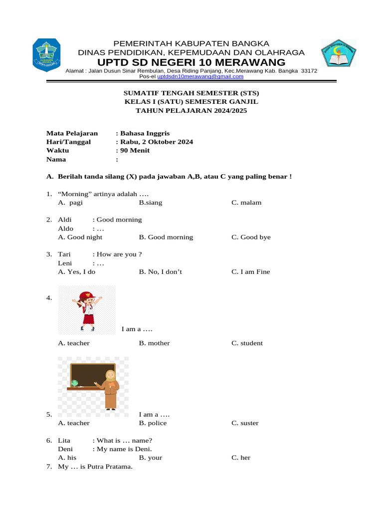STS Bahasa Inggris Kelas 1 Merawang | PDF