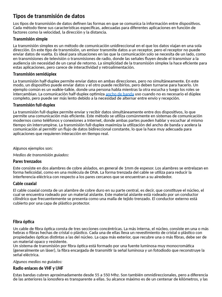 Métodos de transmisión de datos explicados | PDF | Duplex ...