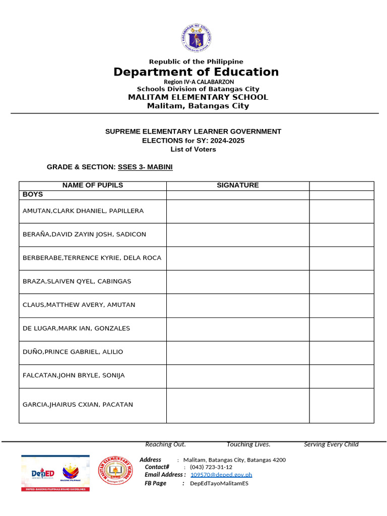 SELG Lists of Voters SY 2025-2026 | PDF