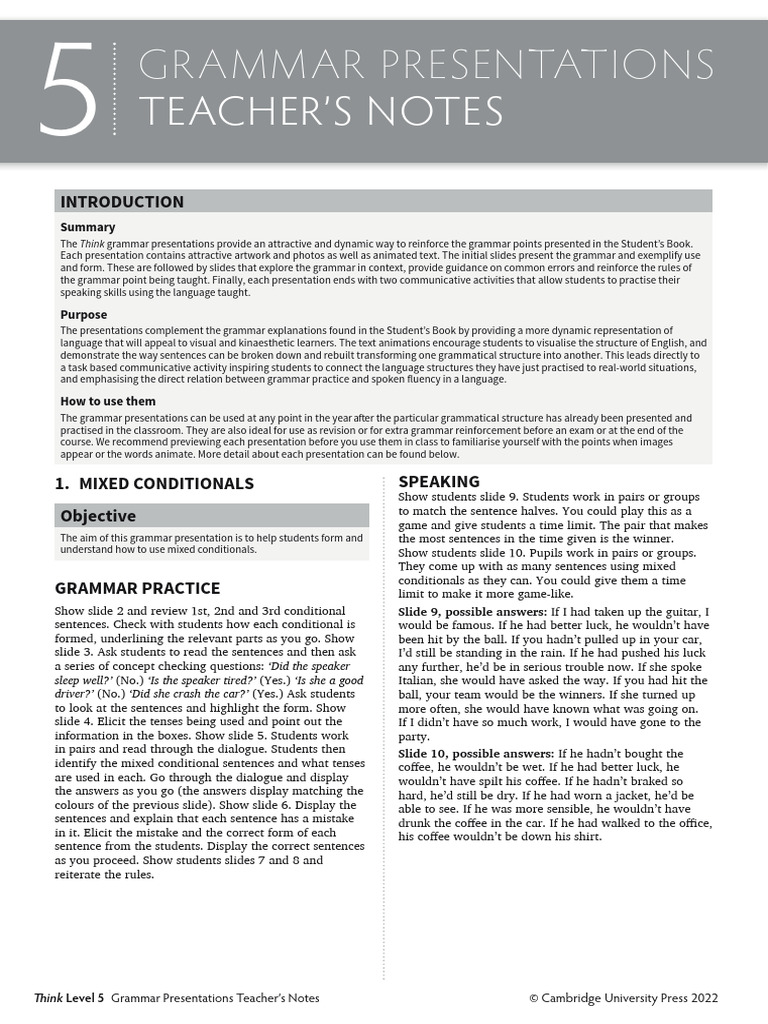 Thk2e BrE L5 Grammar Presentation Teacher Notes | PDF | Grammar | Adverb