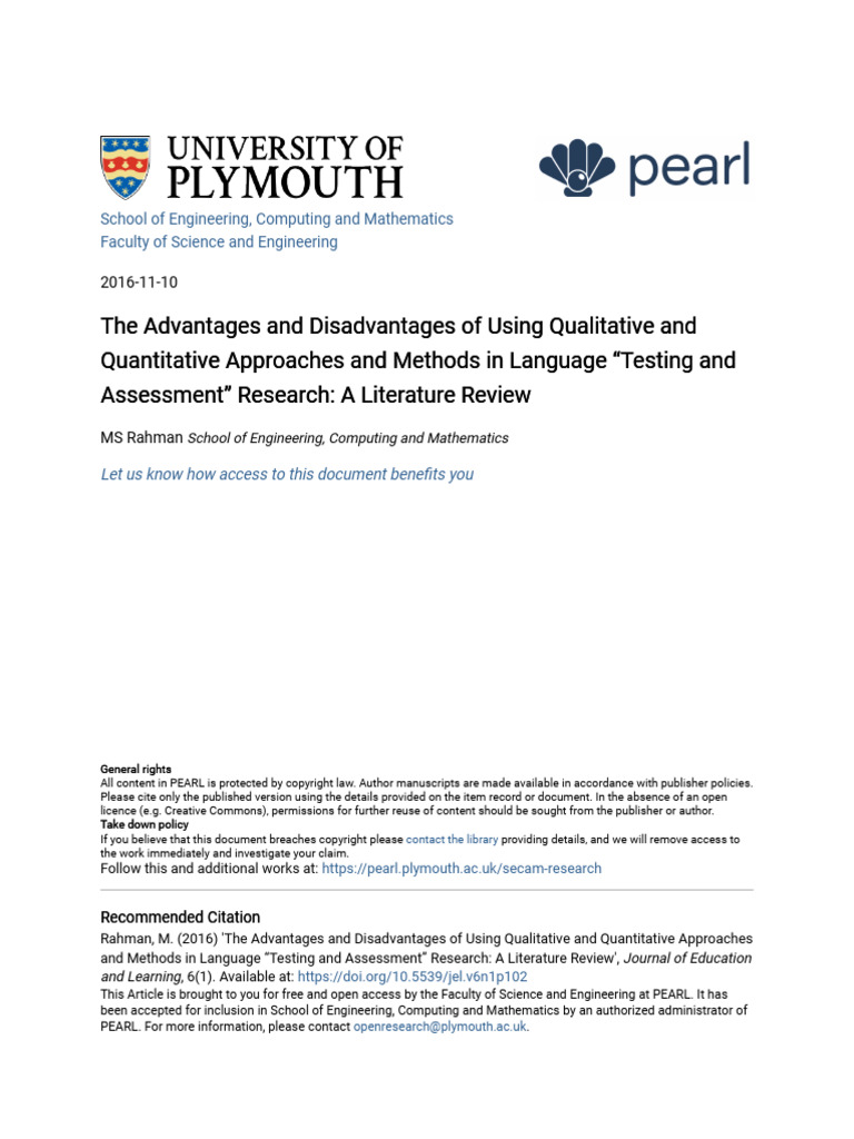 The Advantages and Disadvantages of Using Qualitative and Quantit | PDF ...
