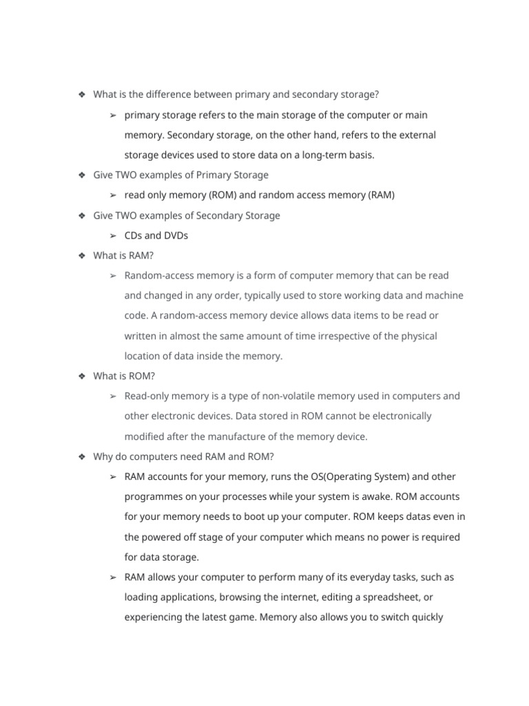 Research - Primary and Secondary Storage | PDF | Computer Data Storage | Random Access Memory
