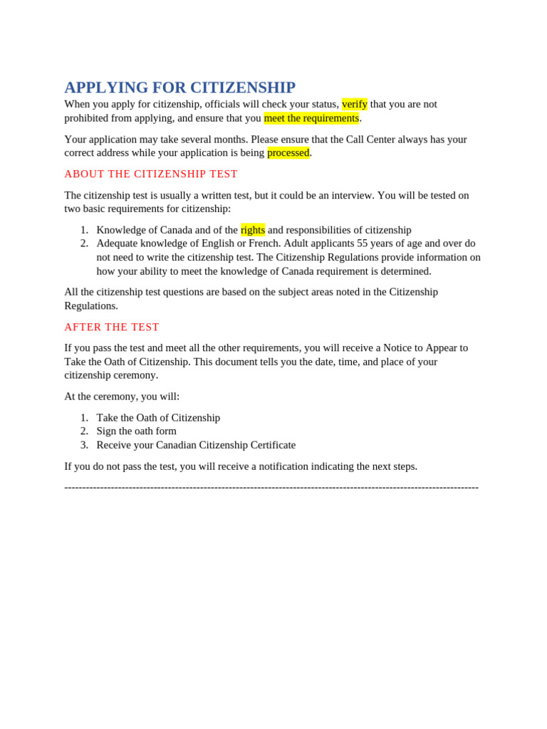 Lesson 1. Applying for Citizenship | PDF | Citizenship | Government And ...