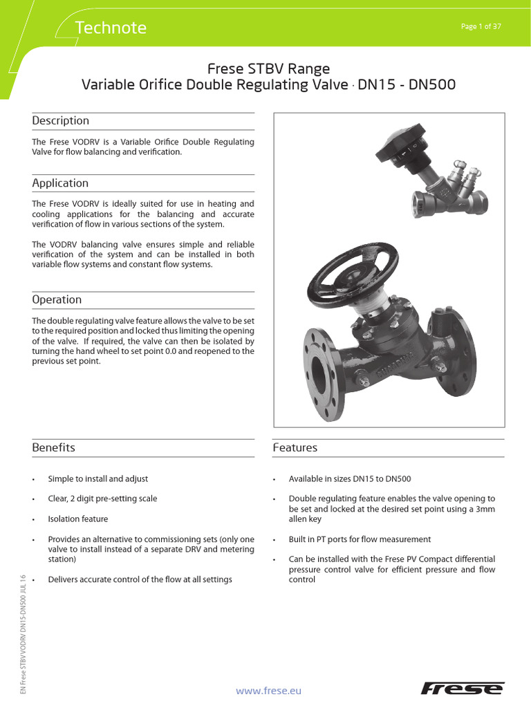 Frese VODRV Variable Orifice Valve Guide | PDF | Flow Measurement ...