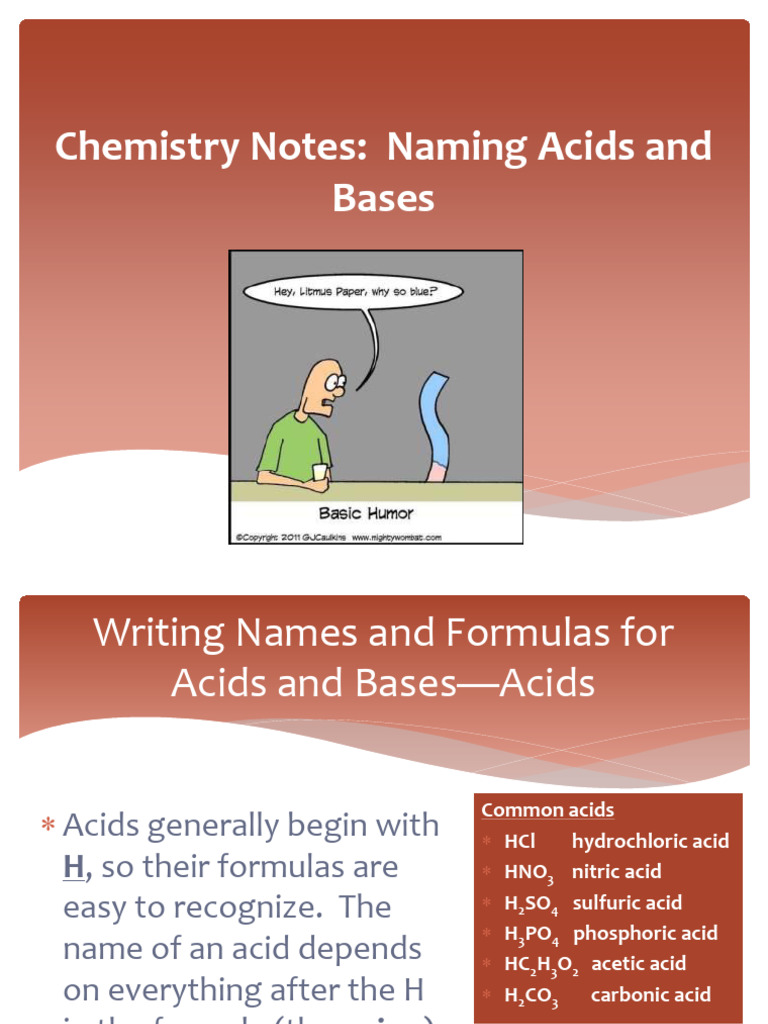 Naming Acids and Bases Notes Answers Reno | PDF