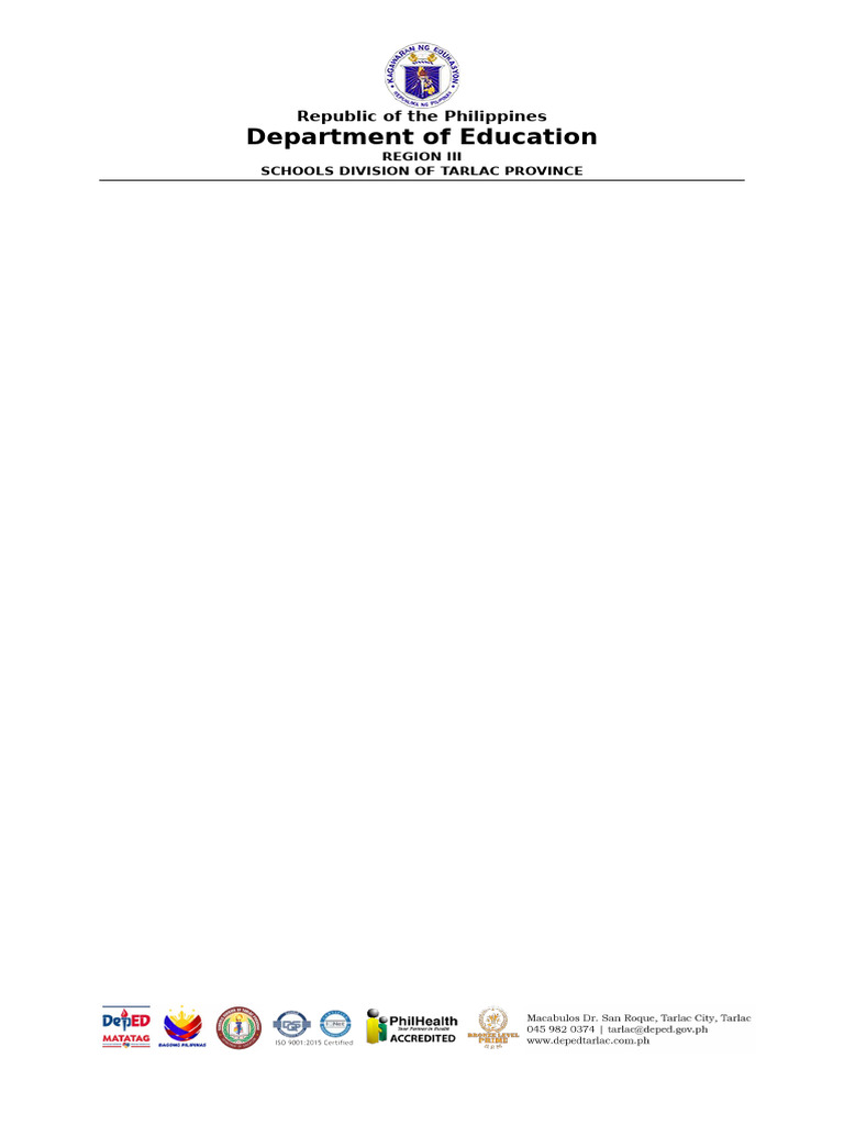 Template - Header - Tarlac City Schools Division | PDF