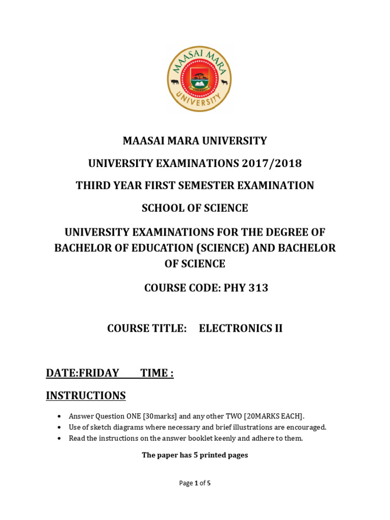 Phy 313 Exam jan 2018-Updated | PDF | Amplifier | Electromagnetism