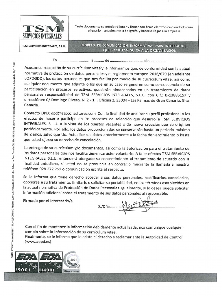 Tsi Cv Proteccion de Datos | PDF