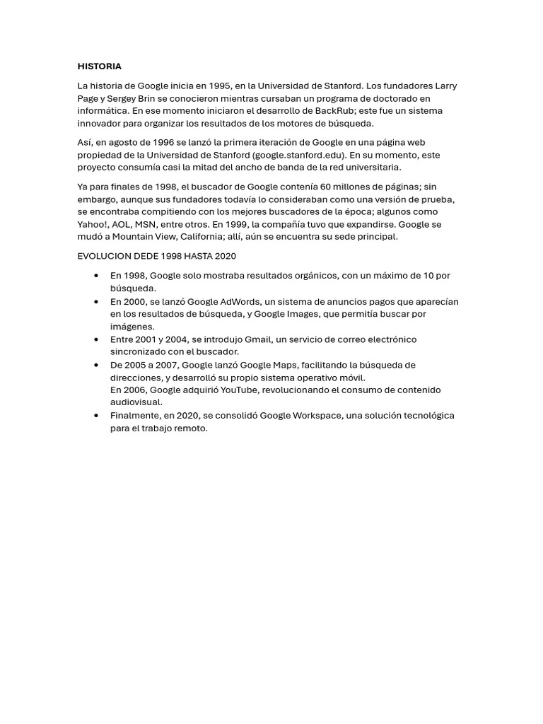 Historia y evolución de Google 1995-2020 | PDF | Buscadores de internet ...