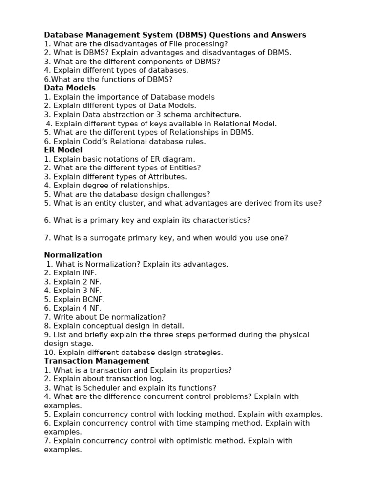 Database Management System Important Questions Chapterwise | PDF | Databases | Database Design