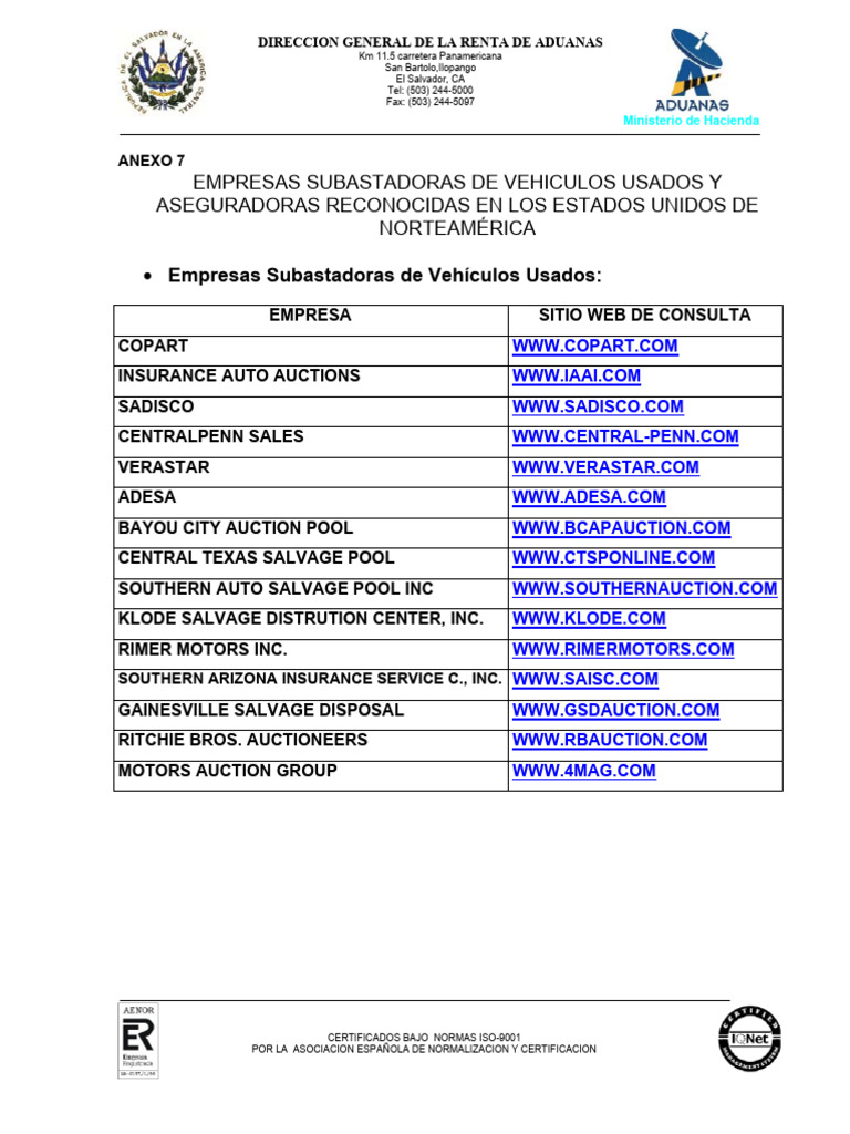 DC5410_ANEXO_7 DACG 005-2005 Empresas_Subastadoras_y_Aseguradoras | PDF