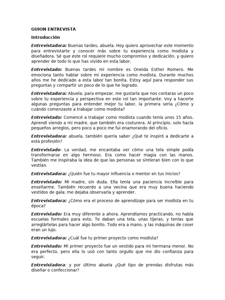 GUION VALENTINA ENTREVISTA | PDF