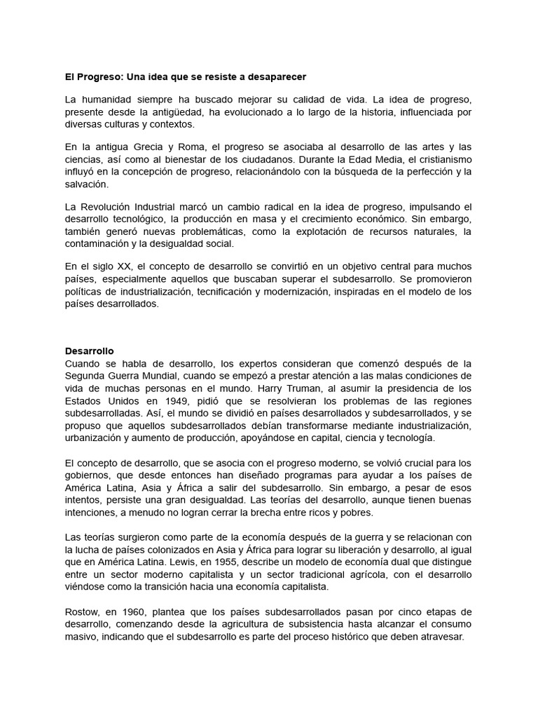 Evolución del Progreso y Desarrollo Social | PDF | Sustentabilidad ...