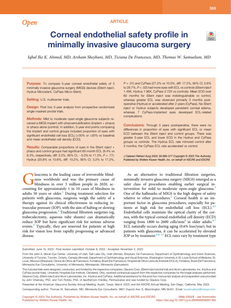 Corneal Endothelial Safety Profile | PDF | Glaucoma | Cornea