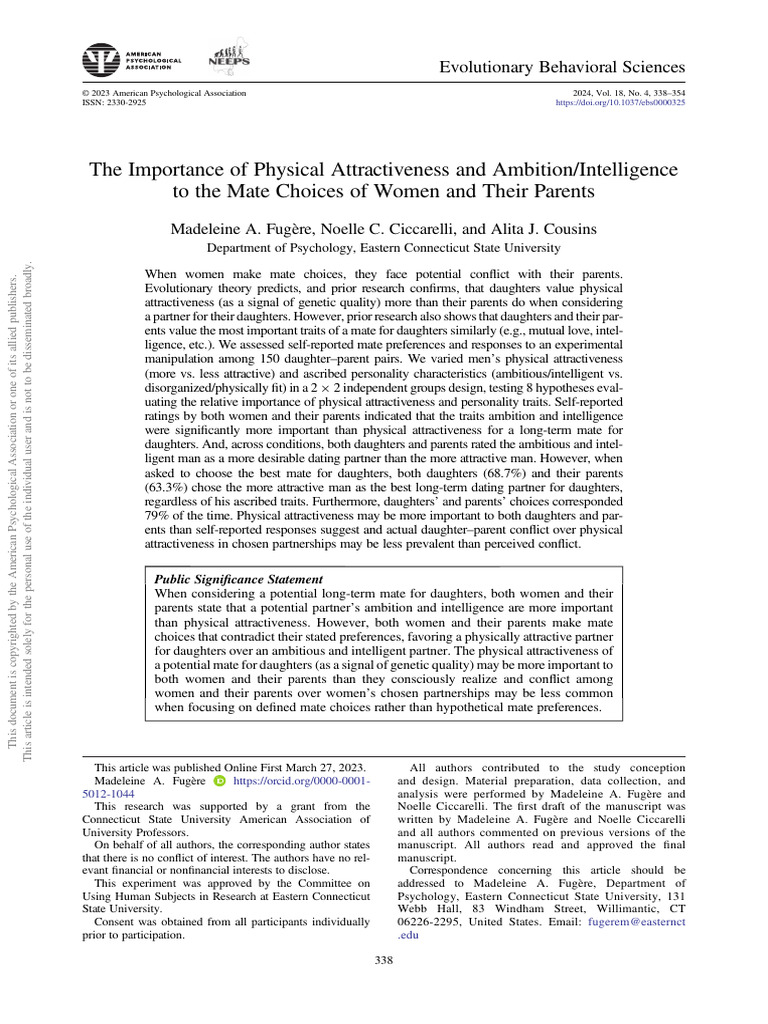 Mate Choice: Attractiveness vs. Intelligence | PDF | Physical ...