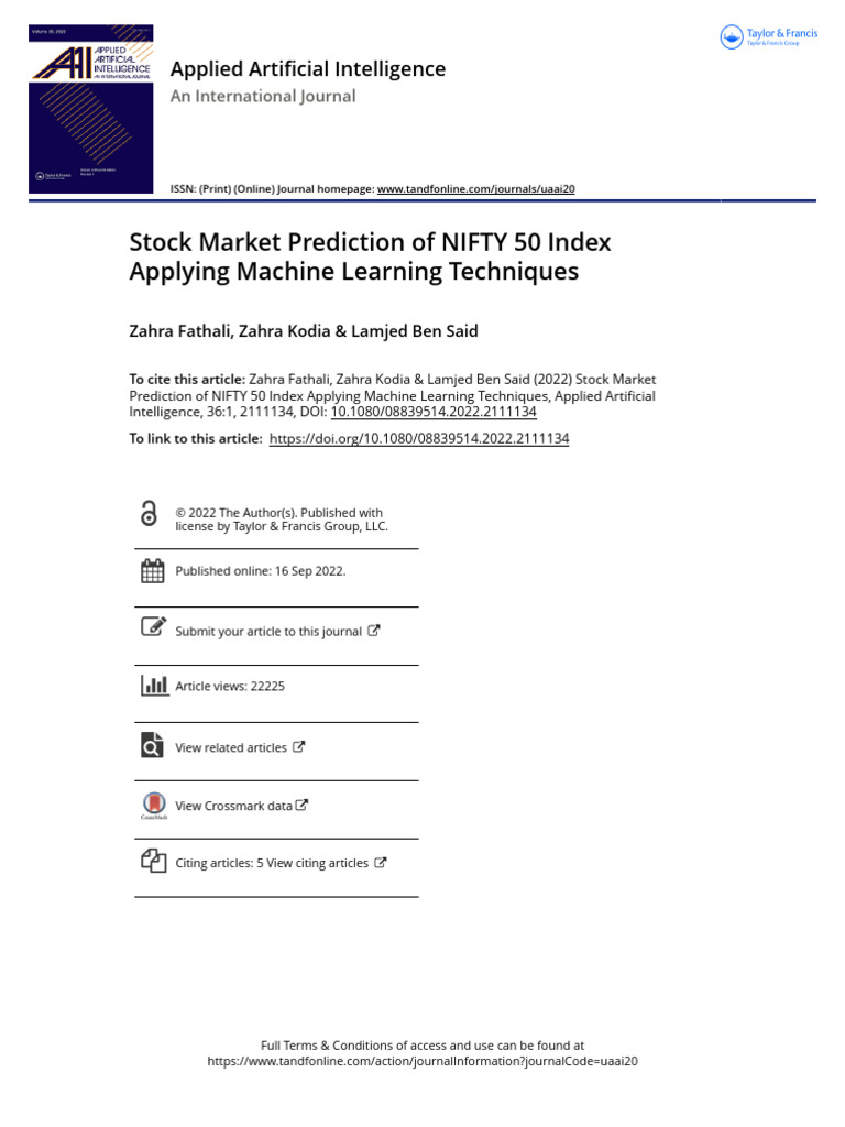 Stock Market Prediction of NIFTY 50 Index Applying Machine Learning Techniques | PDF | Deep ...