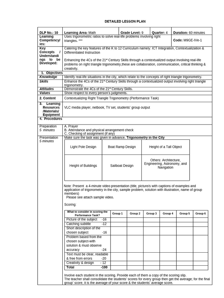 dlp10 Math9q4 | PDF | Trigonometry | Learning